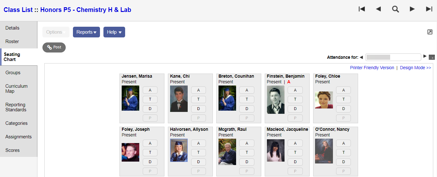 Design seating charts in the Gradebook